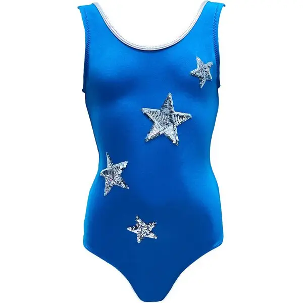 NESSI BYRD Sequin Star Appliqué One-piece Swimsuit - Blue
