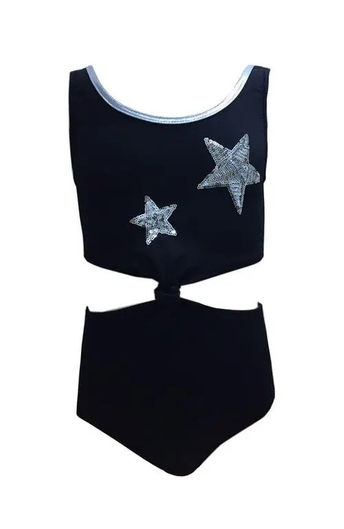 NESSI BYRD Sequin Star Knot-front Cutout One-piece Swimsuit - Black