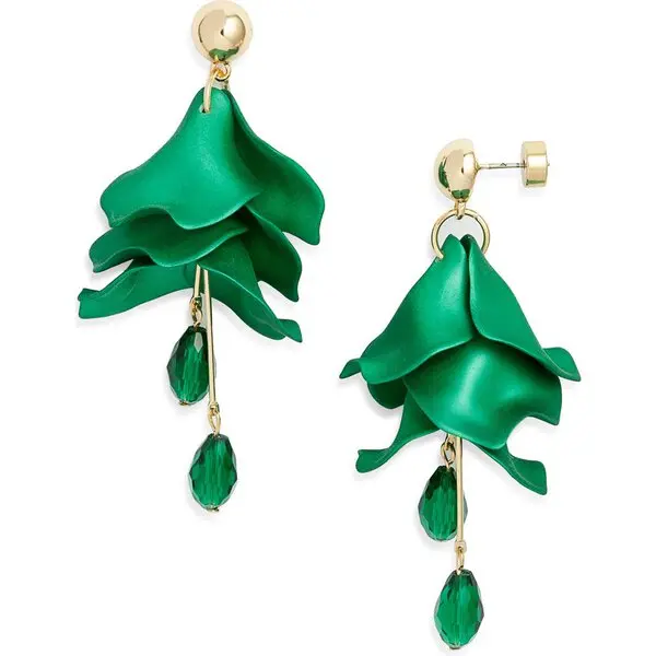 Nordstrom Petal Chandelier Drop Earrings - Dark Green- Gold
