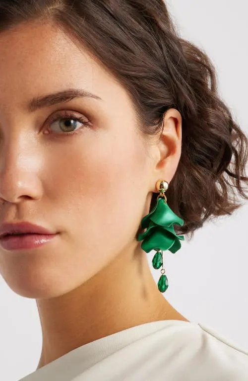 Nordstrom Petal Chandelier Drop Earrings - Dark Green- Gold