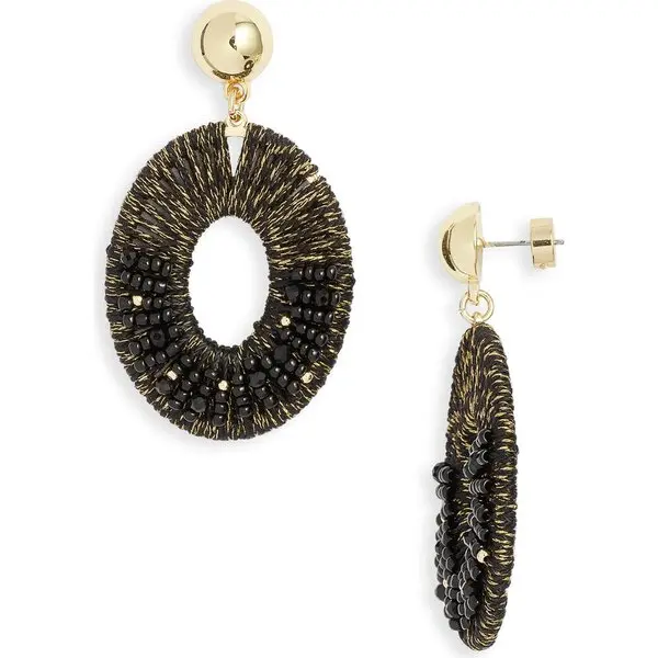 Nordstrom Beaded Oval Drop Earrings - Black- Gold