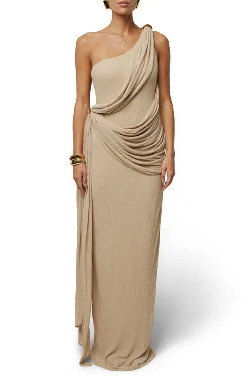 JLUXLABEL Drape One-shoulder Gown - Beige