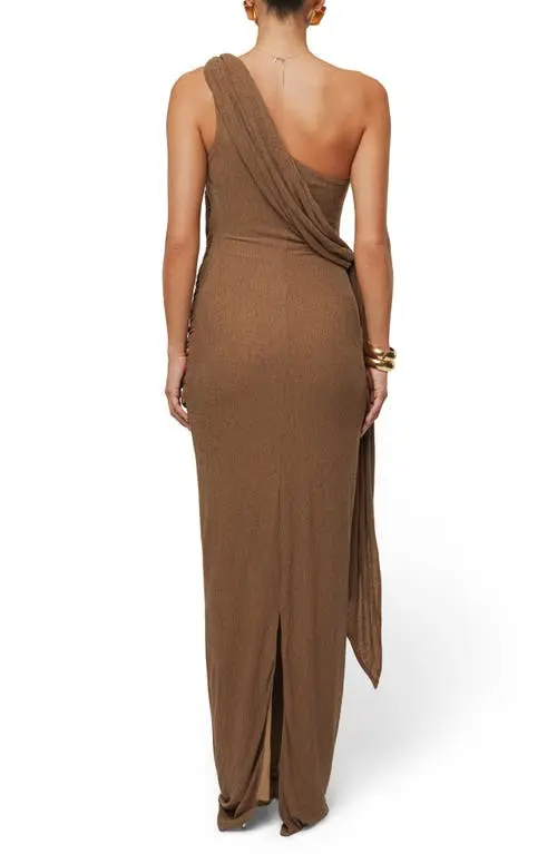 JLUXLABEL Drape One-shoulder Gown - Brown