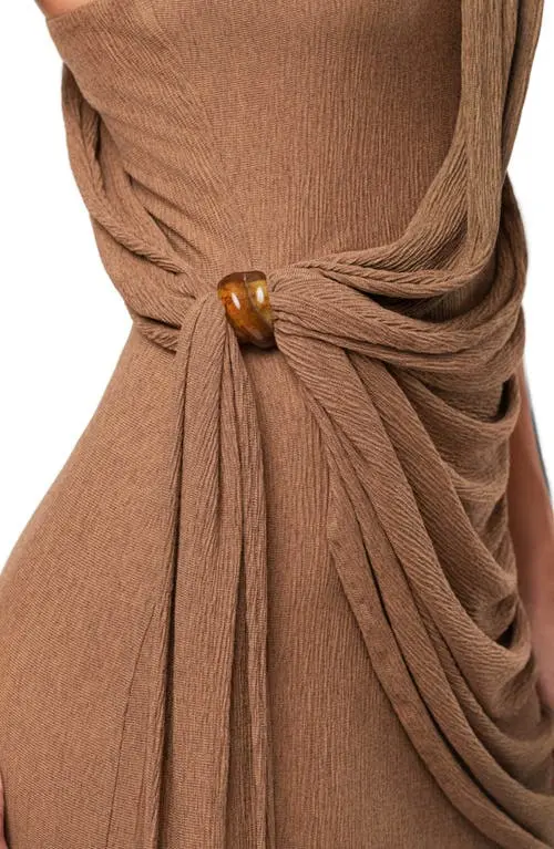 JLUXLABEL Drape One-shoulder Gown - Brown