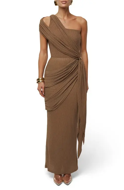 JLUXLABEL Lovina Drape One-shoulder Bodysuit - Brown