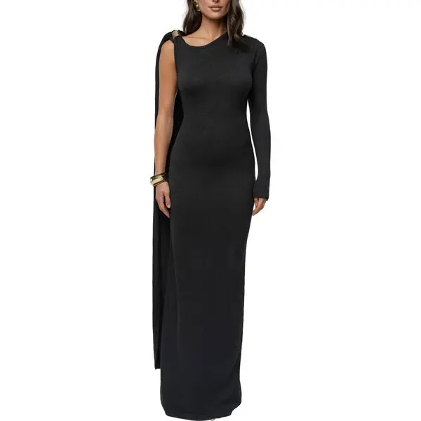 JLUXLABEL Aniza Drape Long Sleeve Maxi Dress - Black