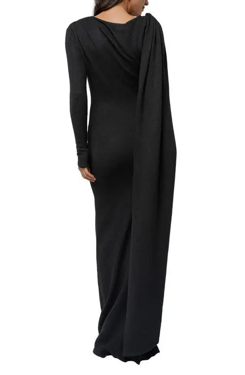 JLUXLABEL Aniza Drape Long Sleeve Maxi Dress - Black