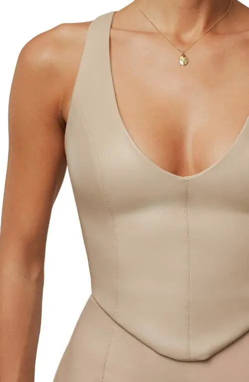 JLUXLABEL Tate Crop Faux Leather Tank - Beige