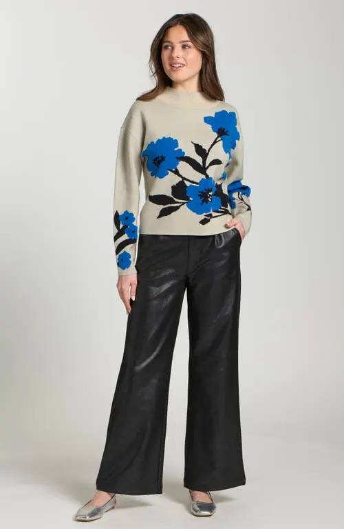 APNY Floral Jacquard Mock Neck Sweater