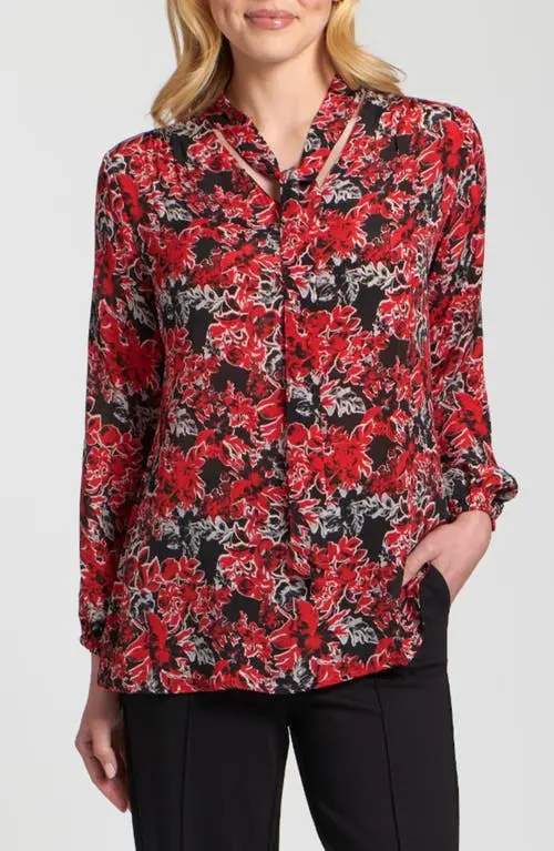 APNY Printed Tie-neck Top - Red