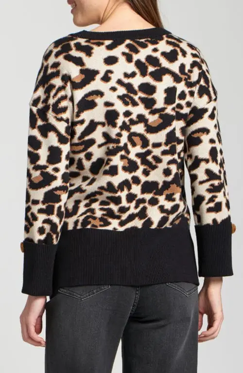 APNY Leopard Jacquard Crewneck Sweater