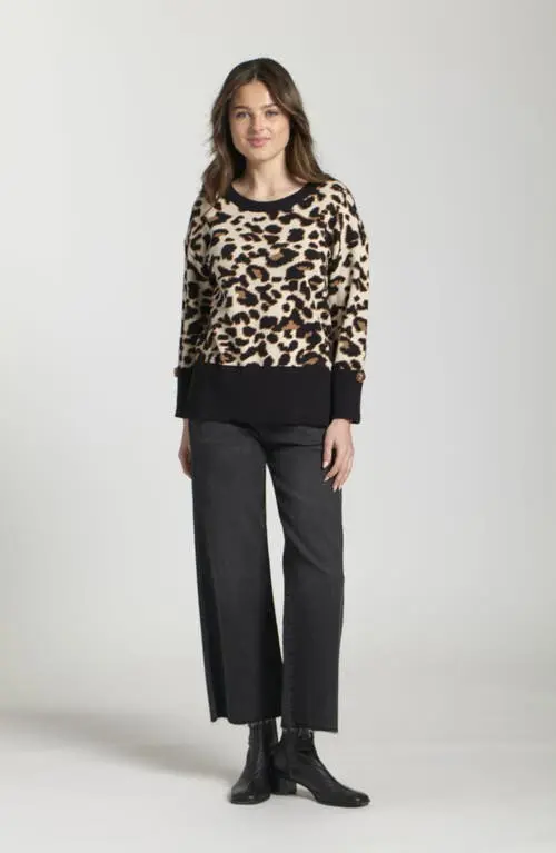 APNY Leopard Jacquard Crewneck Sweater