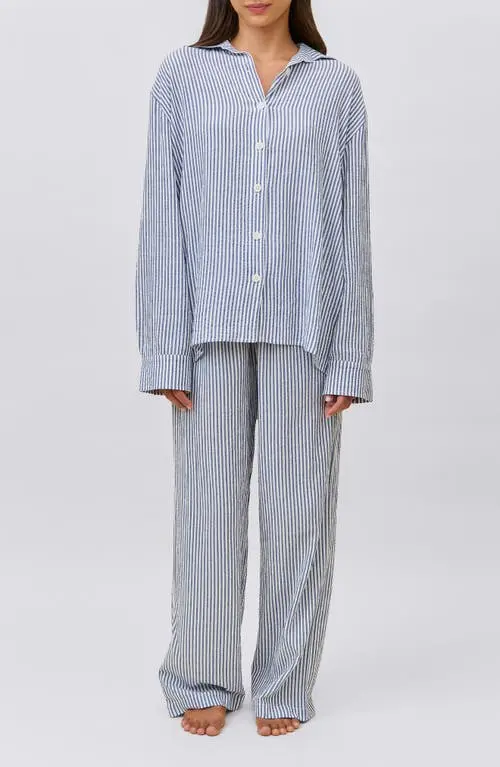 PAPINELLE Sabine Stripe Seersucker Pajamas - Navy Stripe