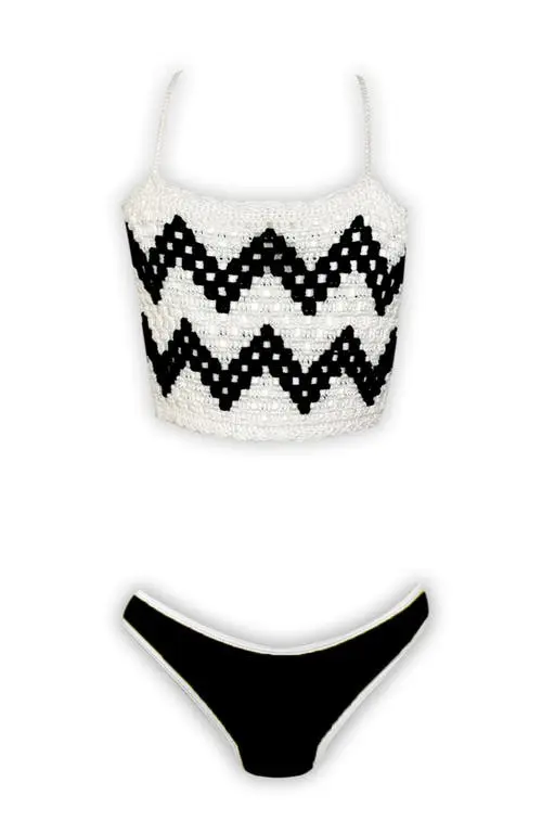 NESSI BYRD Chevron Crochet Bikini Set - Black-white