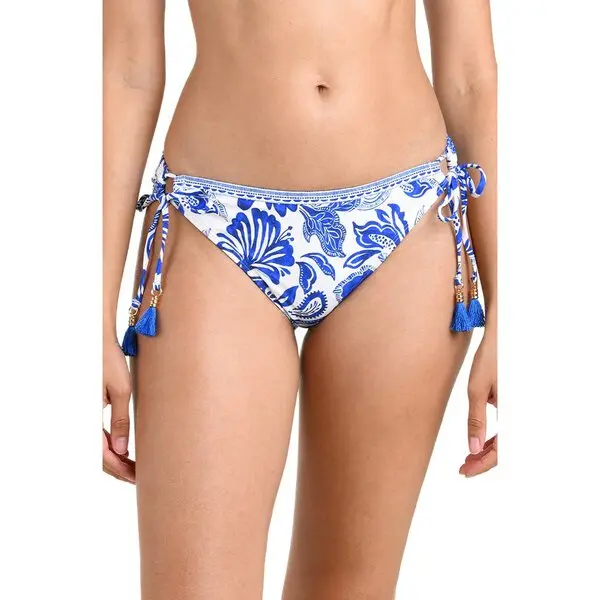 La Blanca Botanical Brocade Side Tie Bikini Bottom - Lapis
