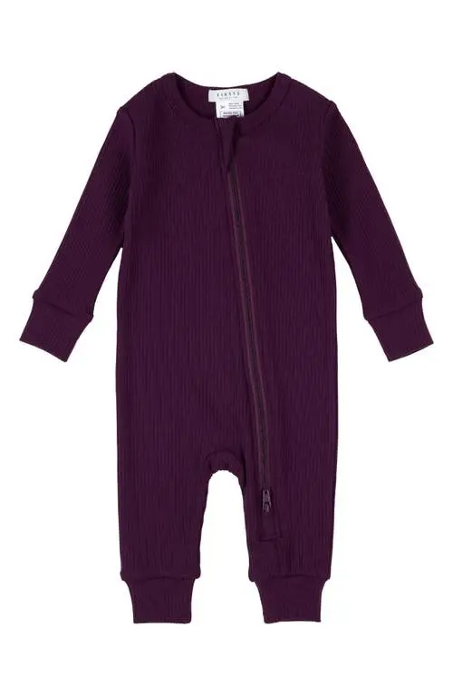 PETIT LEM Cotton Blend Rib Romper - Dark Purple