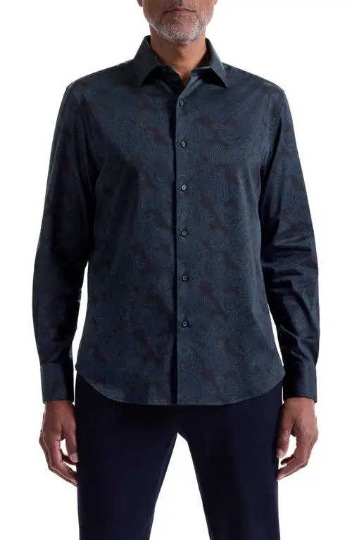 Bugatchi Axel Shaped Fit Paisley Stretch Button-up Shirt - Eggplant