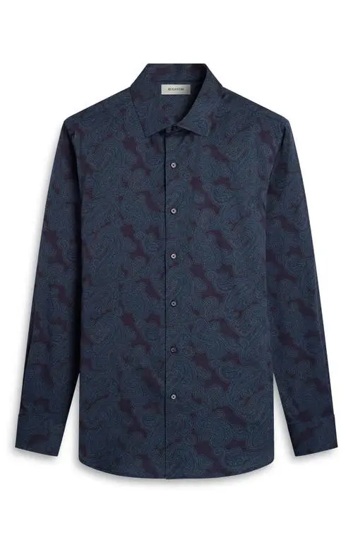 Bugatchi Axel Shaped Fit Paisley Stretch Button-up Shirt - Eggplant