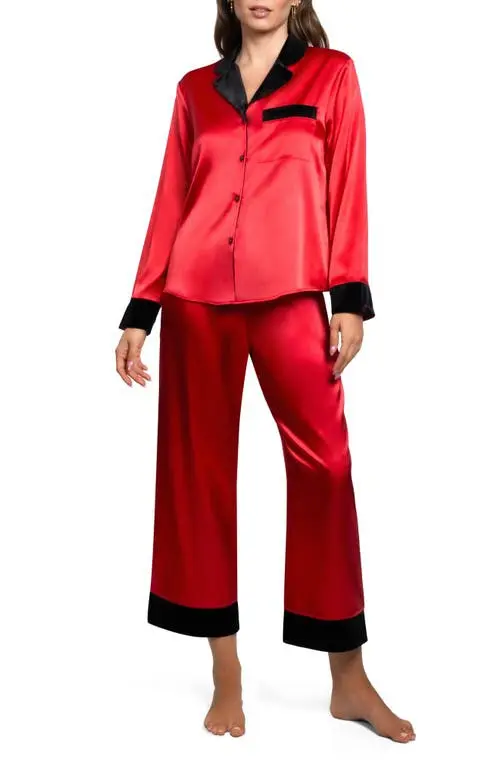 IN BLOOM BY JONQUIL Josie Velvet Trim Satin Crop Pajamas - Red