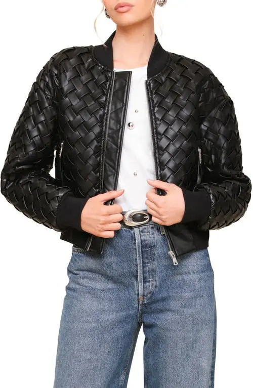 Avec Les Filles Weave Crop Faux Leather Bomber Jacket