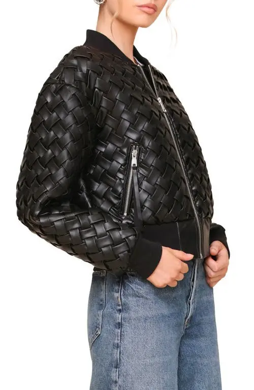 Avec Les Filles Weave Crop Faux Leather Bomber Jacket