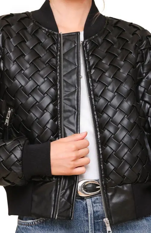 Avec Les Filles Weave Crop Faux Leather Bomber Jacket