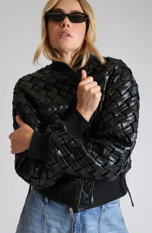 Avec Les Filles Weave Crop Faux Leather Bomber Jacket