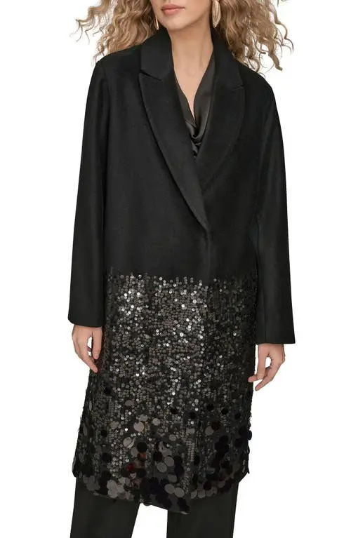 Donna Karan New York Sequin-embellished Wool-blend Longline Coat