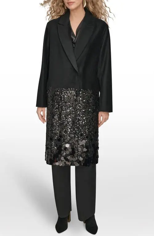 Donna Karan New York Sequin-embellished Wool-blend Longline Coat