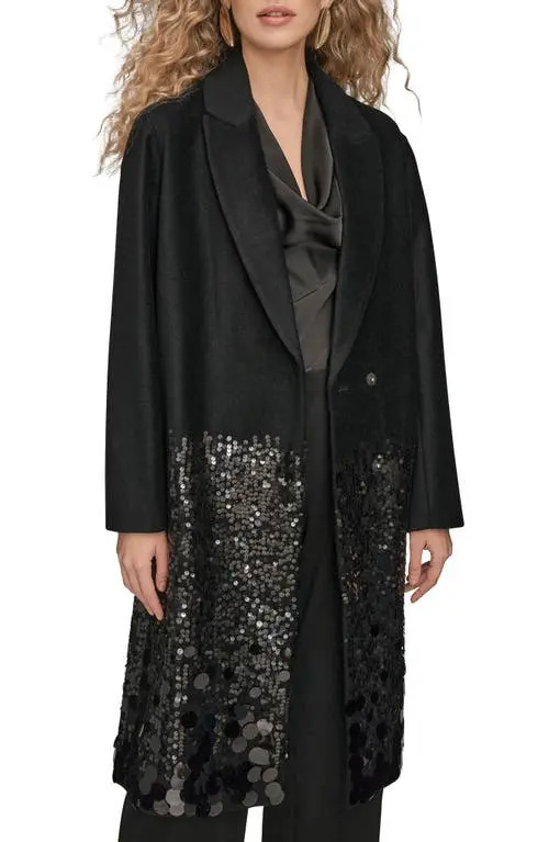 Donna Karan New York Sequin-embellished Wool-blend Longline Coat
