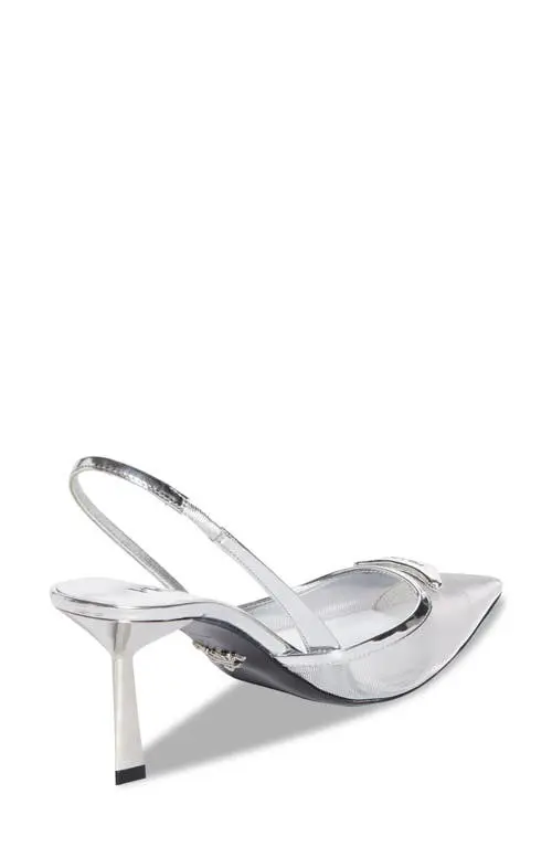 Prada Pointed Toe Metallic Mesh Slingback Pumps