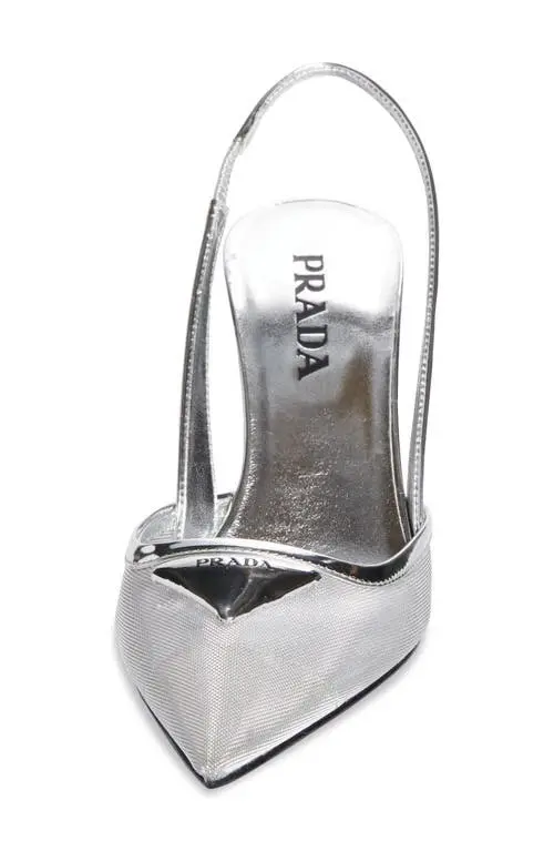 Prada Pointed Toe Metallic Mesh Slingback Pumps