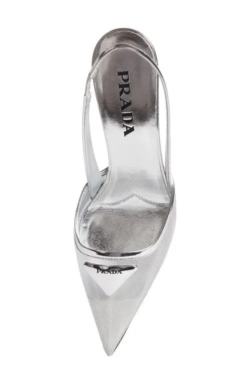 Prada Pointed Toe Metallic Mesh Slingback Pumps