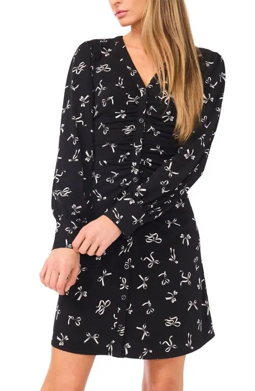 CECE DUPRAZ Shirred Print Button-up Dress