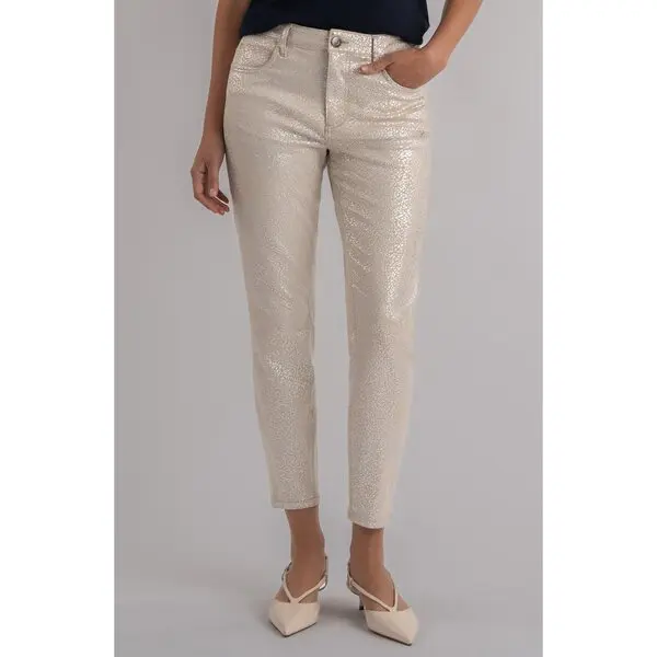 Kut From The Kloth Metallic Coated High-waist Cigarette Jeans - Cream/silver