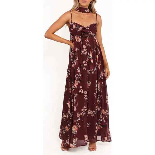 PETAL & PUP Printed Sleeveless Maxi Dress With Scarf