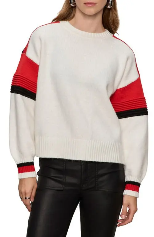 Sanctuary Sporty Stripe Crewneck Sweater - Cherry Lacquer Red