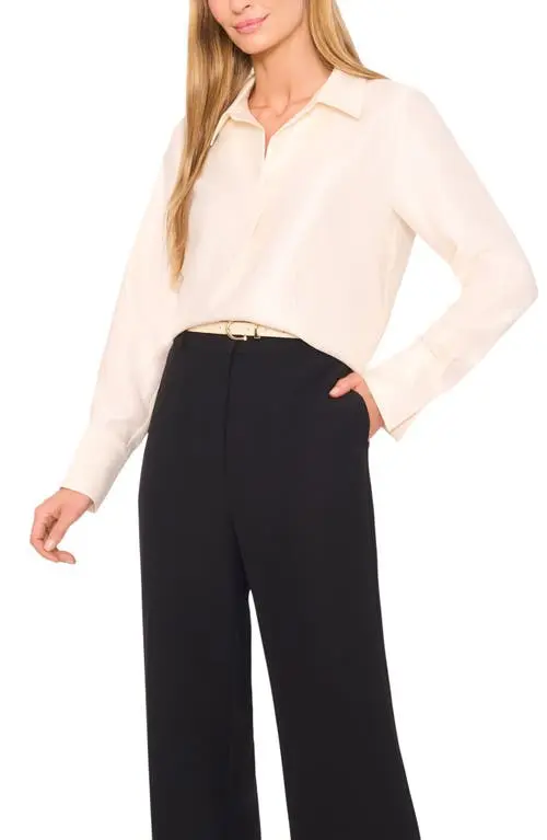Halogen Collared Crepe Popover Top - Birch