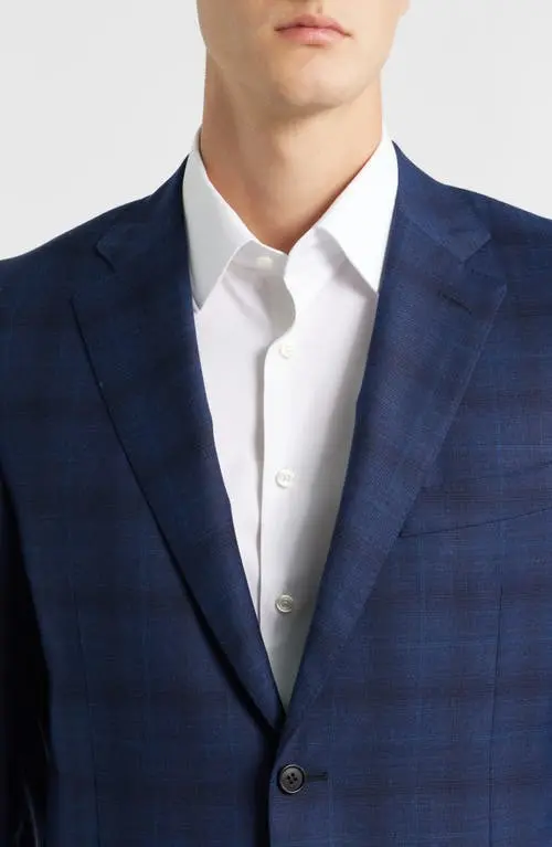 Canali Siena Regular Fit Ombré Check Super 130s Wool Sport Coat - Navy