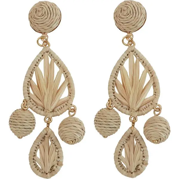 PANACEA Raffia Teardrop Earrings - Tan