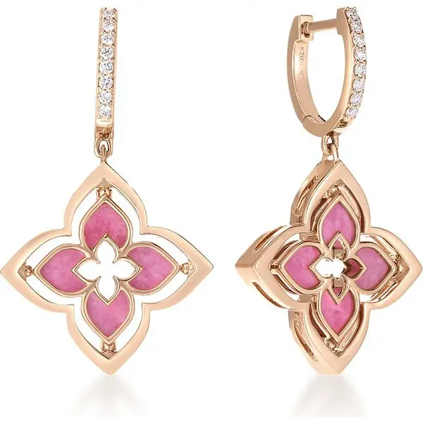Roberto Coin Venetian Princess Pirouette Diamond Flower Drop Earrings - Rose