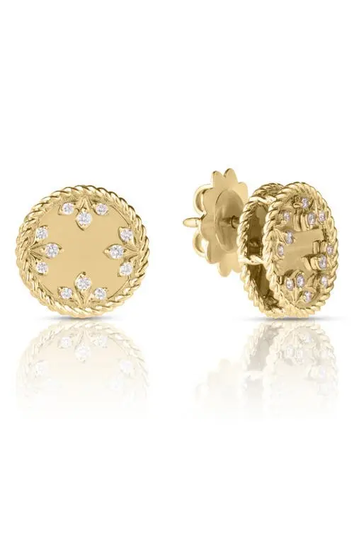 Roberto Coin Venetian Medallion Diamond Stud Earrings - Yellow
