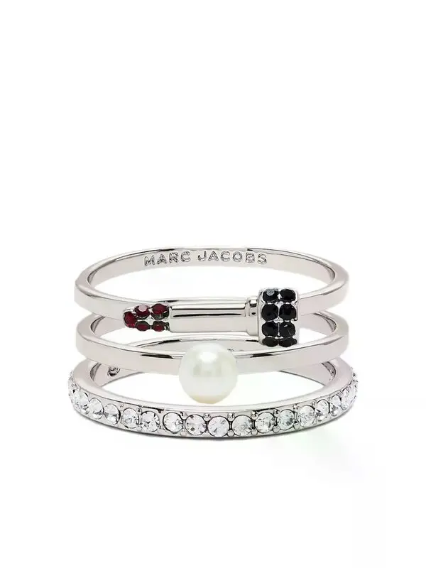 Marc Jacobs Pearl And Crystal Embellished Ring Set - Silver