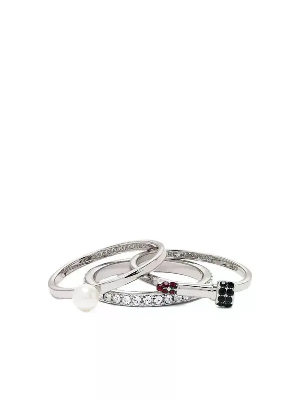 Marc Jacobs Pearl And Crystal Embellished Ring Set