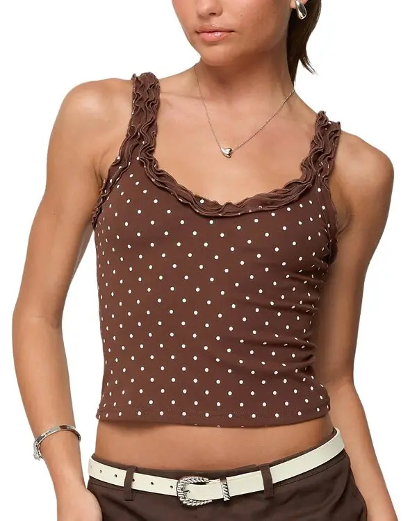 EDIKTED Pippin Ruffle Polka Dot Tank Top