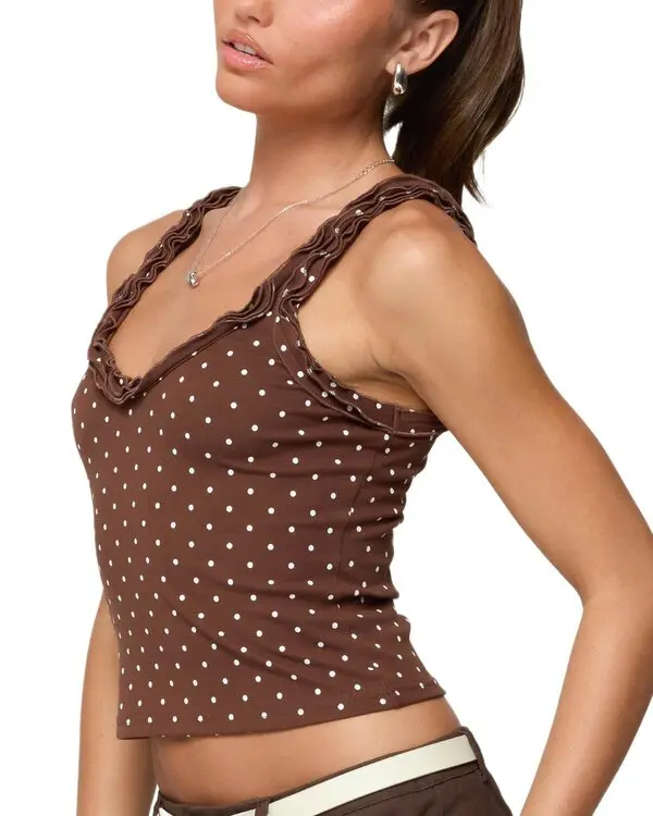 EDIKTED Pippin Ruffle Polka Dot Tank Top