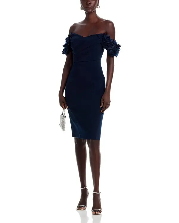 rickie freeman cocktail dresses Teri Jon Floral Embroidered Tulle Elbow Sleeve Dress Size 18 Crafted from high Teri Jon Asymmetrical Crepe Dress
