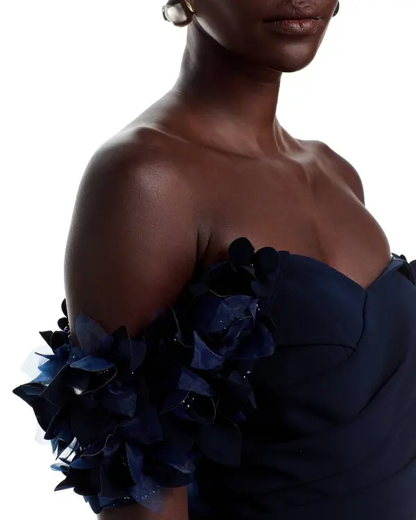 Rickie Freeman For Teri Jon Organza Off-the-shoulder Dress