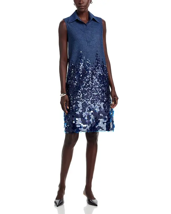 Rickie Freeman For Teri Jon Denim Pailette Dress