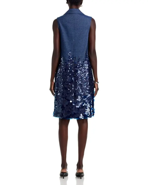 Teri Jon Denim Paillette Dress - Dark Denim - 12